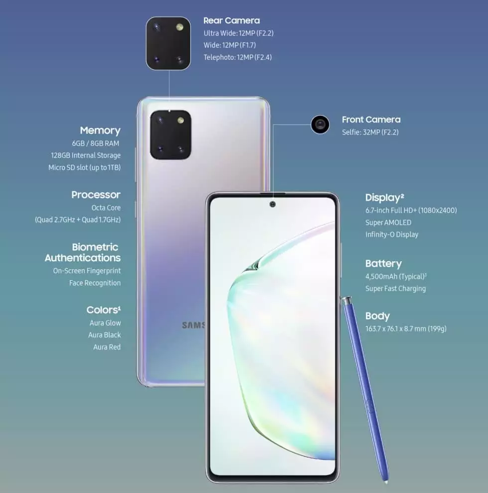 galaxy note 10 lite specs