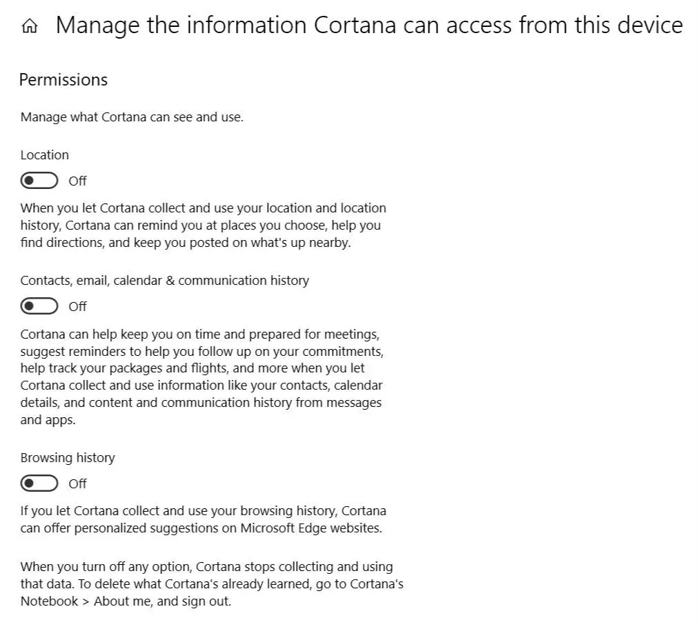 Verwalte d'Informatioun déi Cortana vum Apparat zougräife kann