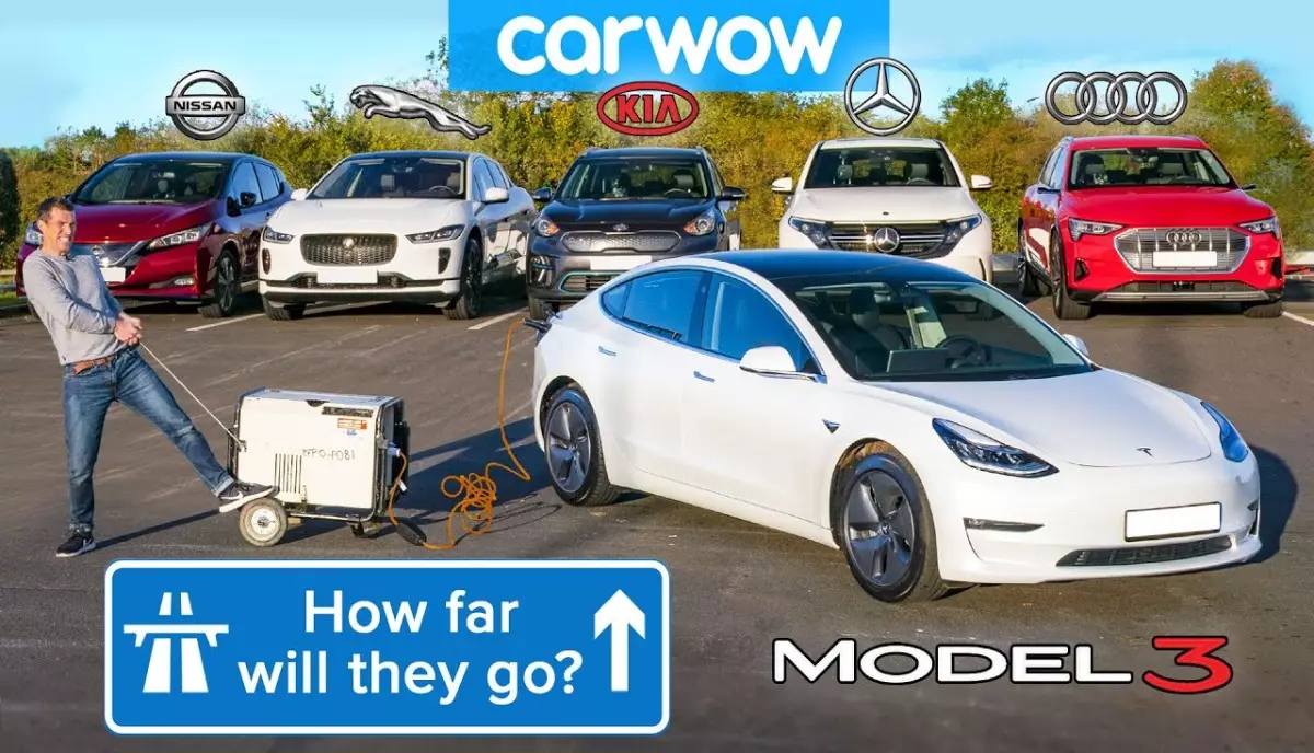 배터리 범위 테스트: Tesla Model 3 vs Audi, Mercedes, Jaguar Electric Car