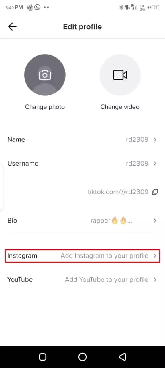 adăugarea unui cont instagram la tiktok