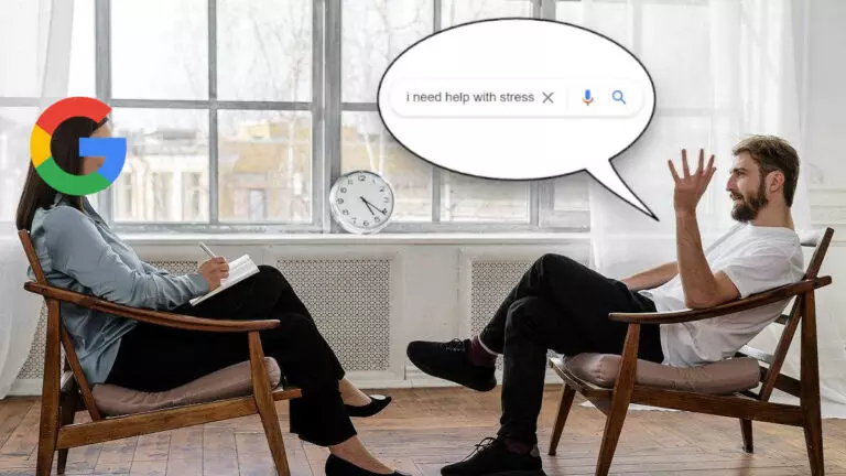 person som berättar en seriös fråga till google