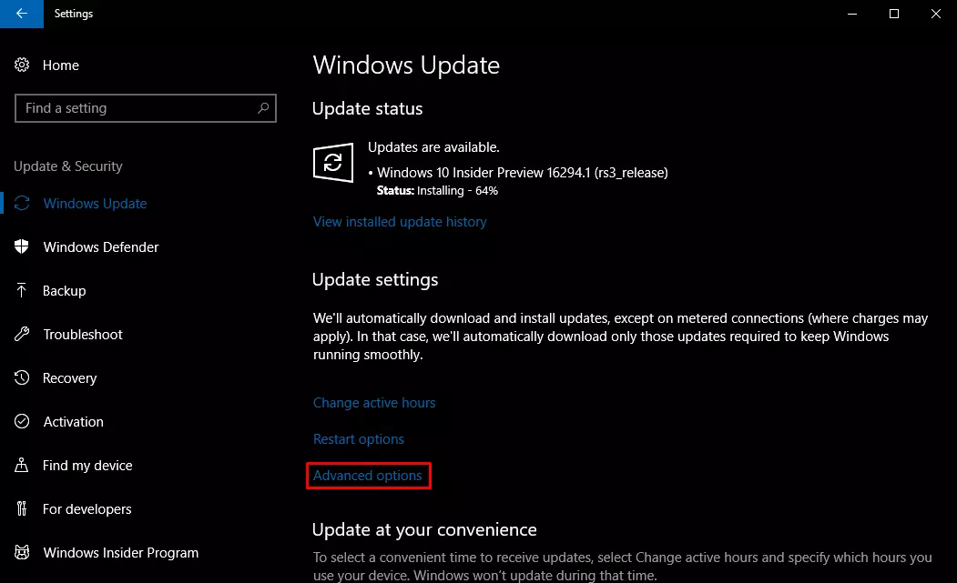 Վերահսկել թողունակությունը Windows Update 2