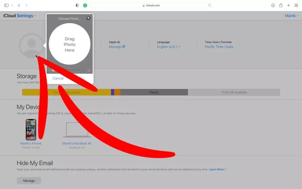 Paano baguhin ang larawan sa profile ng iCloud mula sa website ng iCloud- 2